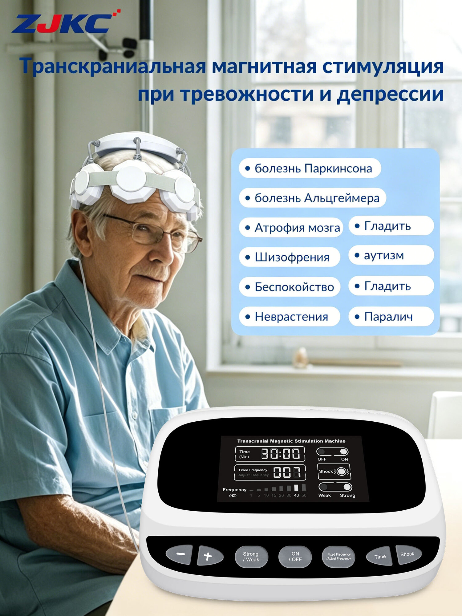 Устройство транскраниальной магнитной стимуляции (ТМС) для лечения болезни Паркинсона/тревожности