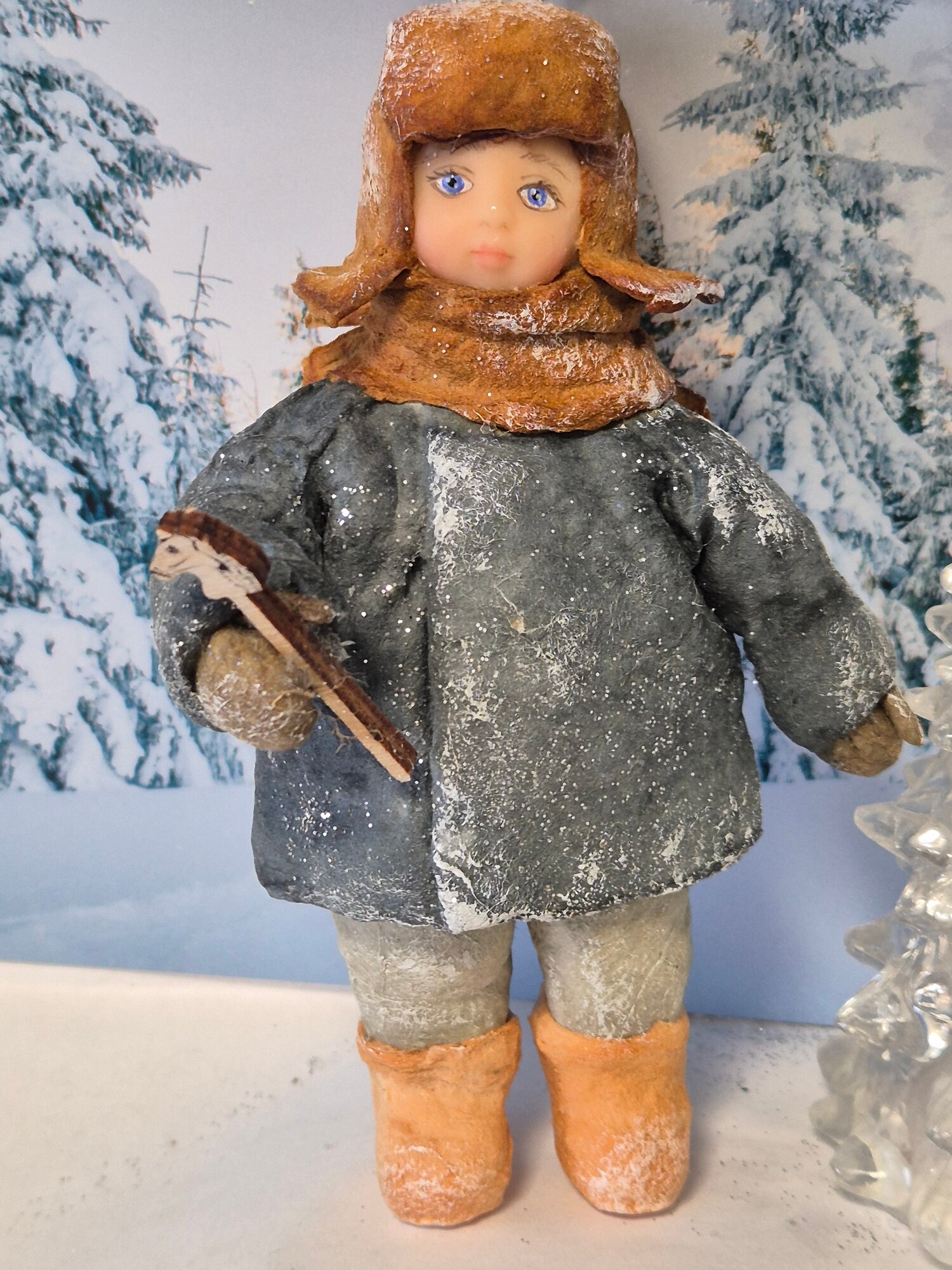 Ёлочная игрушка Affavatta, " Мальчик с лошадкой", 12см, ручная роспись