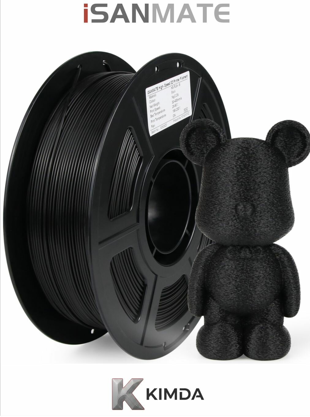 PLA пластик для 3D принтера iSANMATE PLAi6+ HS Black, черный, филамент 1 кг