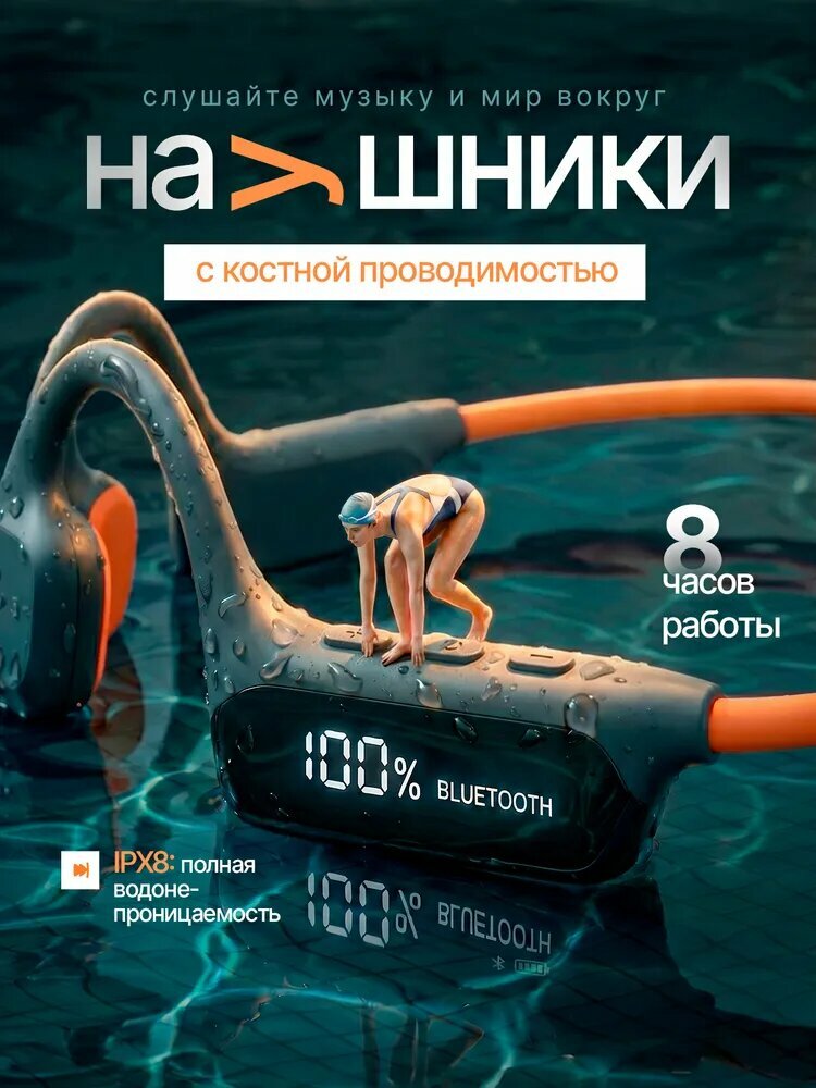 Наушники для плавания с костной проводимостью водонепроницаемые IPX8
