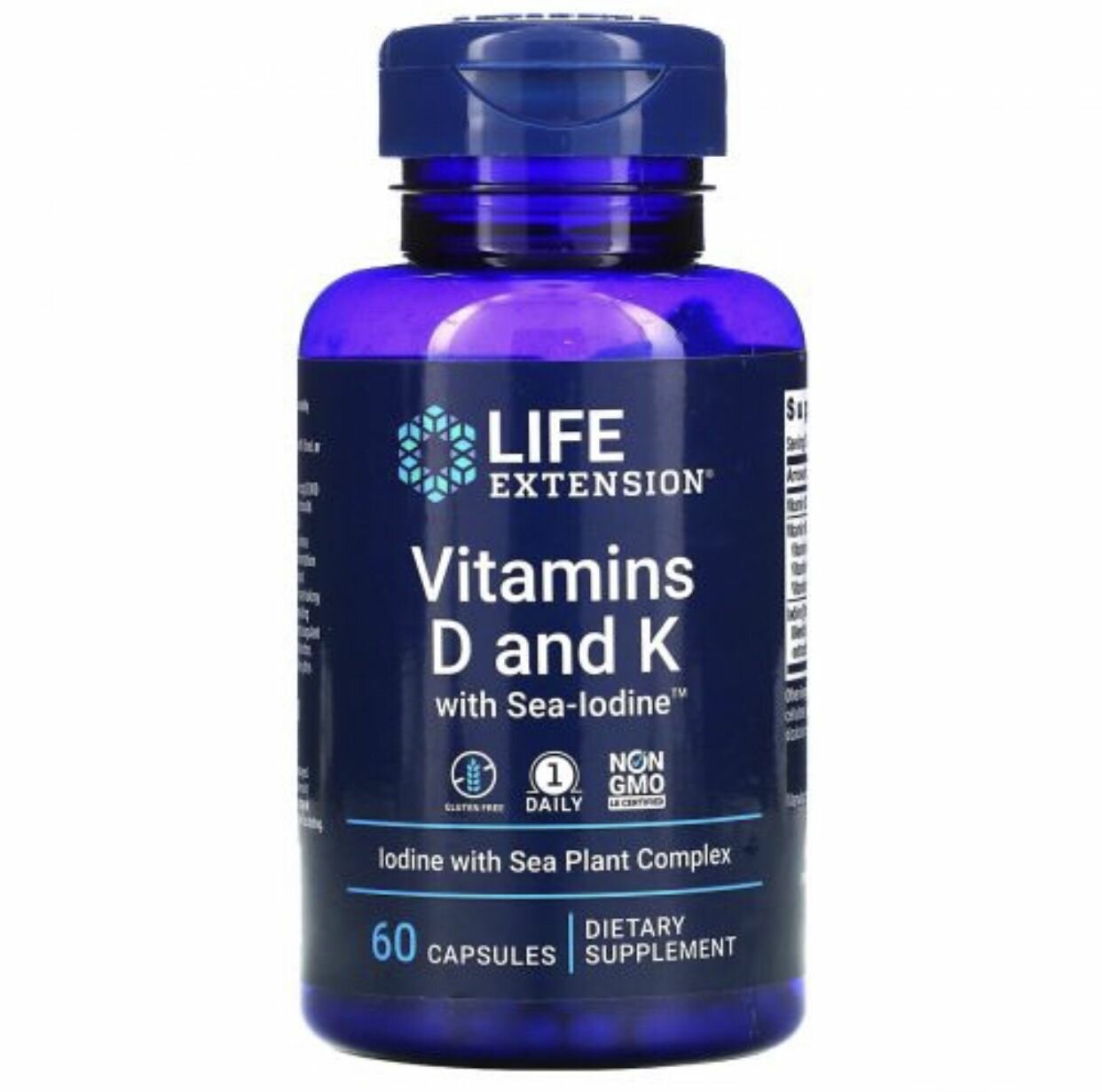 Life Extension, Витамины D и K с йодом, D and K with Sea-Iodine, 60 капсул