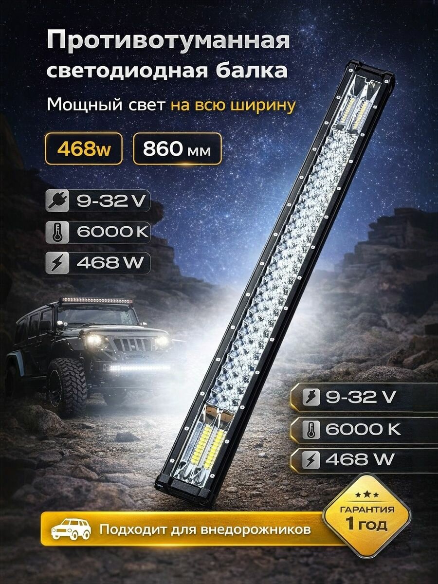 Балка фара светодиодная 468w. 86см. 9v-32v. Комбинированный свет