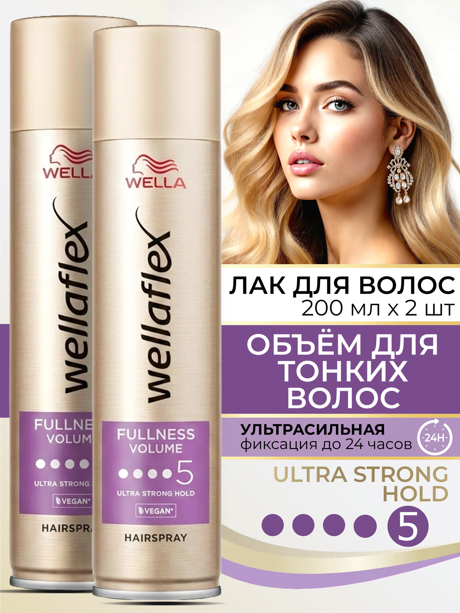 Wella Лак для волос Wellaflex Объем для тонких волос, насыщенность и стиль (суперсильная), 250 мл