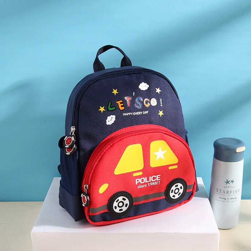 Темно-синий мультяшный автомобиль Детский рюкзак для детей 4,5-7 лет, большой размер, удобная школьная сумка
