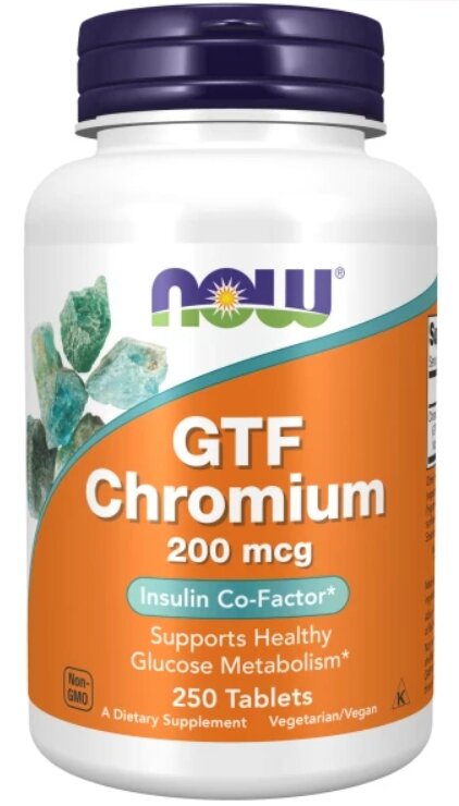 NOW GTF Chromium 200 mcg 250 tablets (пиколинат хрома)