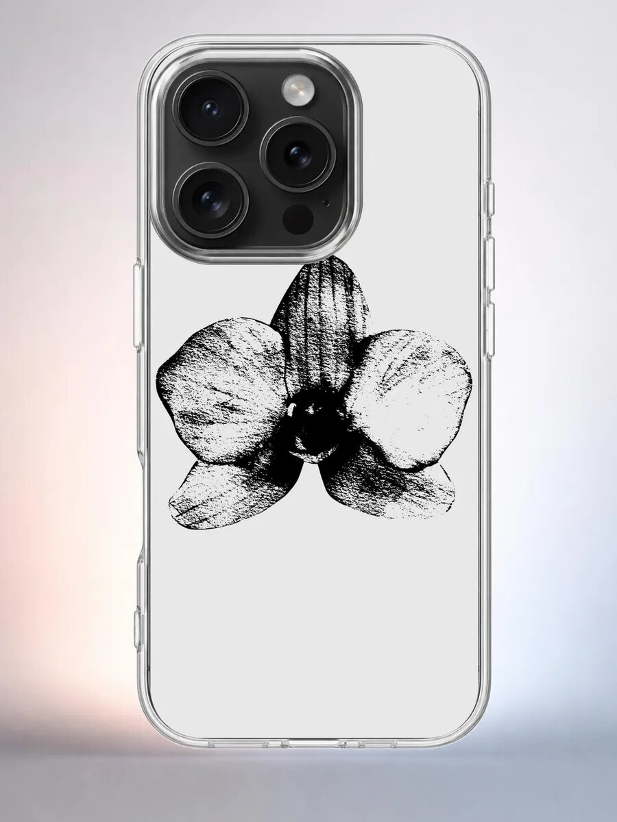 Чехол iPhone 15 Pro орхидея силиконовый прозрачный
