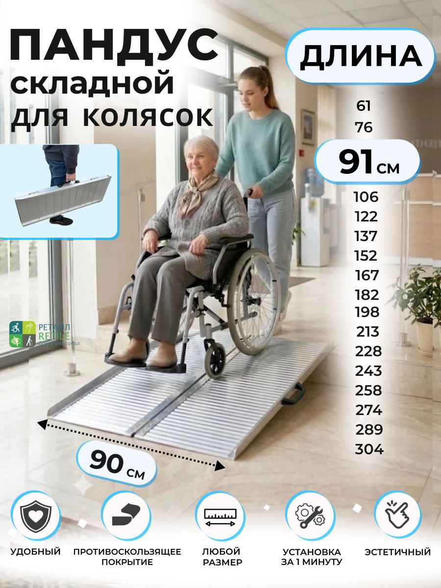Пандус складной 2-секционный комфорт 900х910 мм