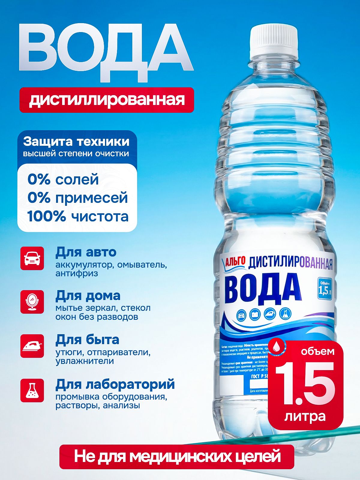 Альго Вода дистиллированная, 1.5 л, 1 шт.
