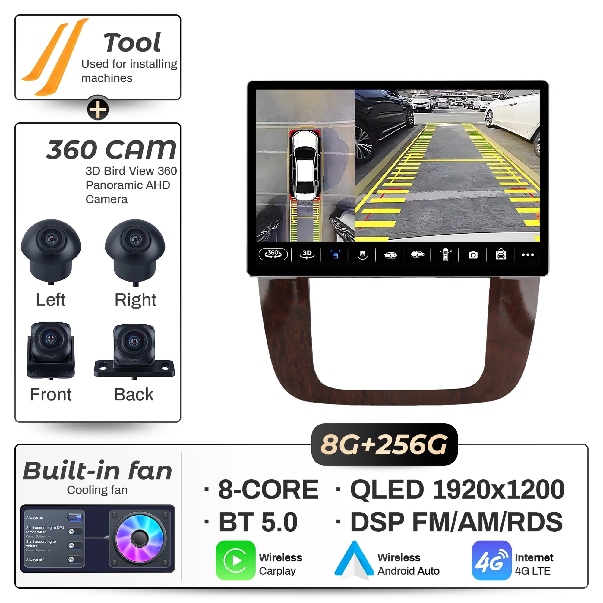 13.1" Android автомагнитола QLED 360 CAM 8G 256G