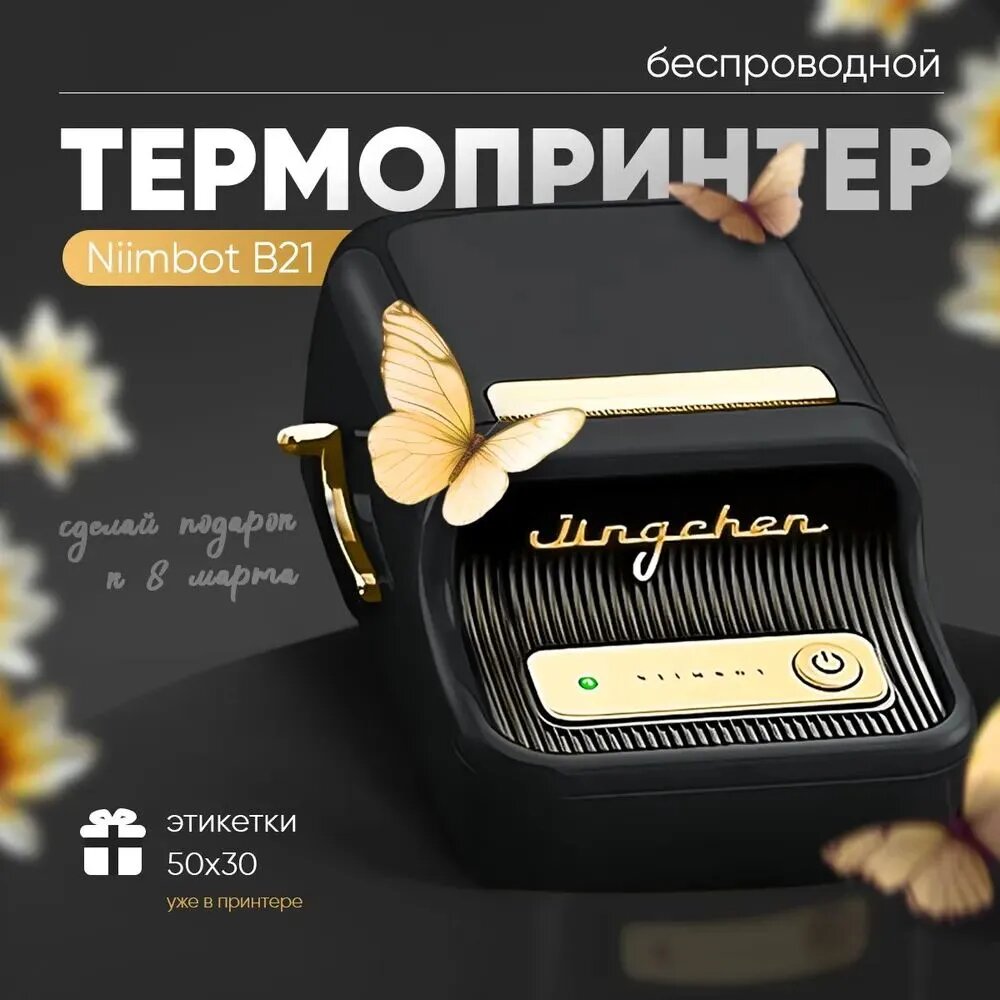 Принтер для наклеек/этикеток Niimbot B21, беспроводной, термопечать, черный, этикетки 50x30