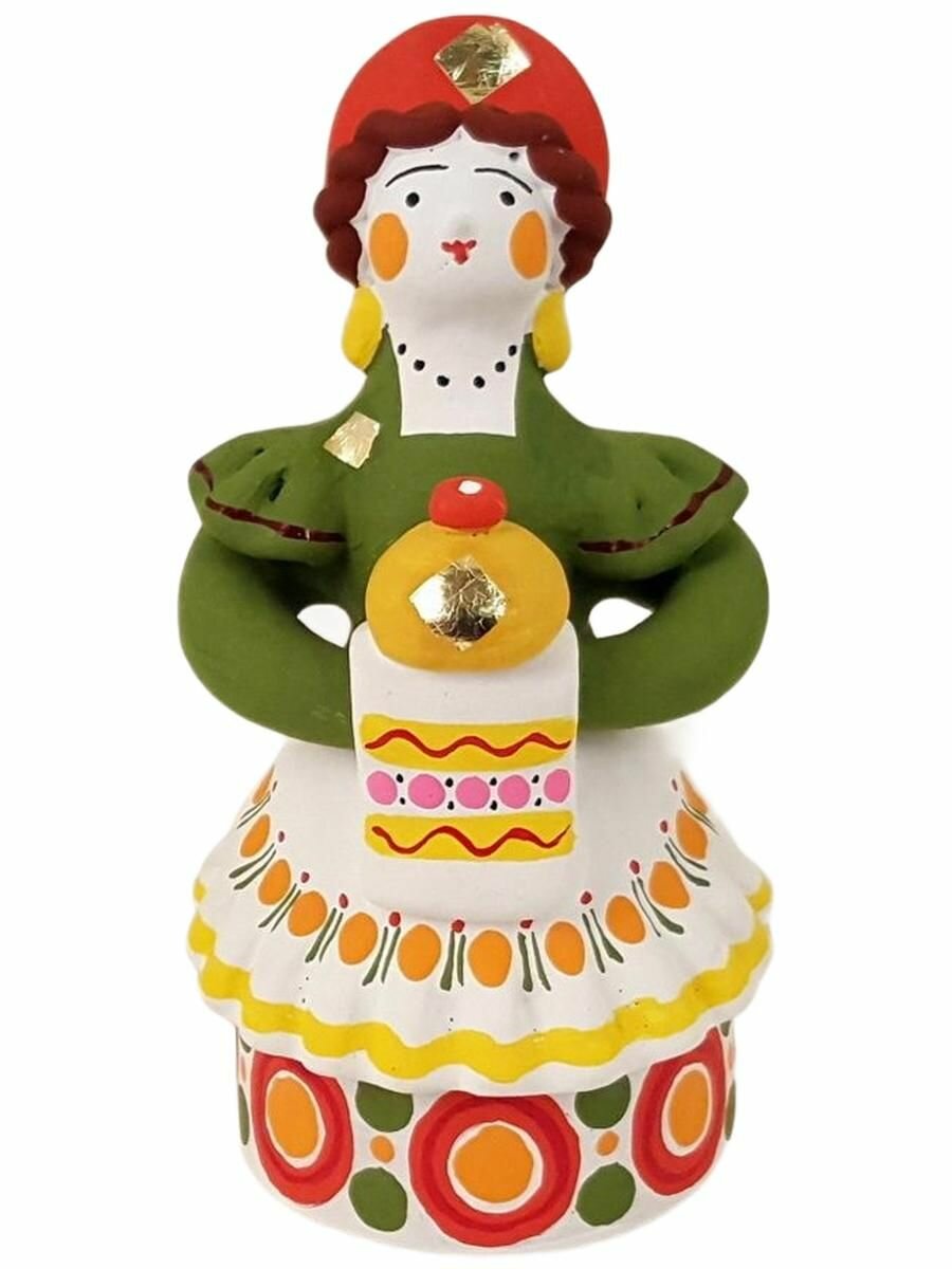 Барыня №1 с хлебом-1, Дымковская глиняная игрушка, ручная авторская работа