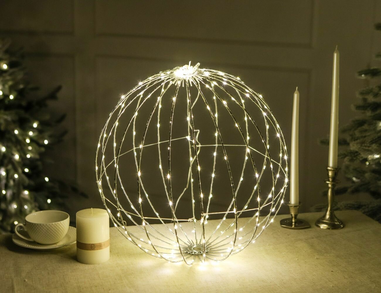 Подвесной светящийся шар меридьен фруа, 260 теплых белых микро LED-огней, 40 см, таймер, уличный, Edelman 1106518