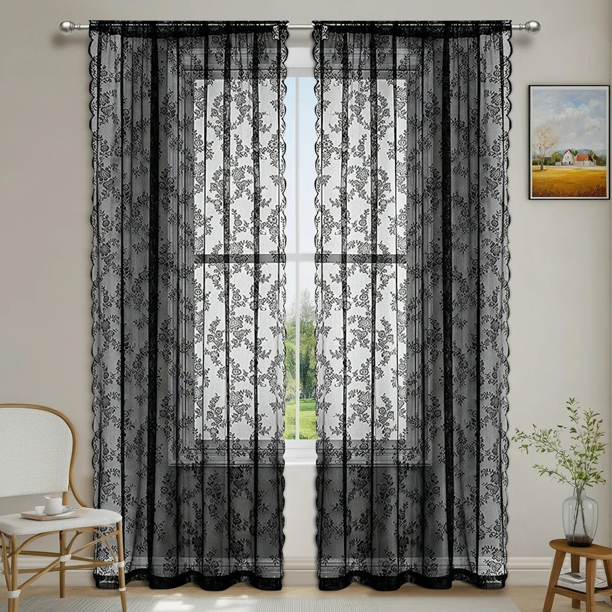 Черная кружевная занавеска 75x200 см