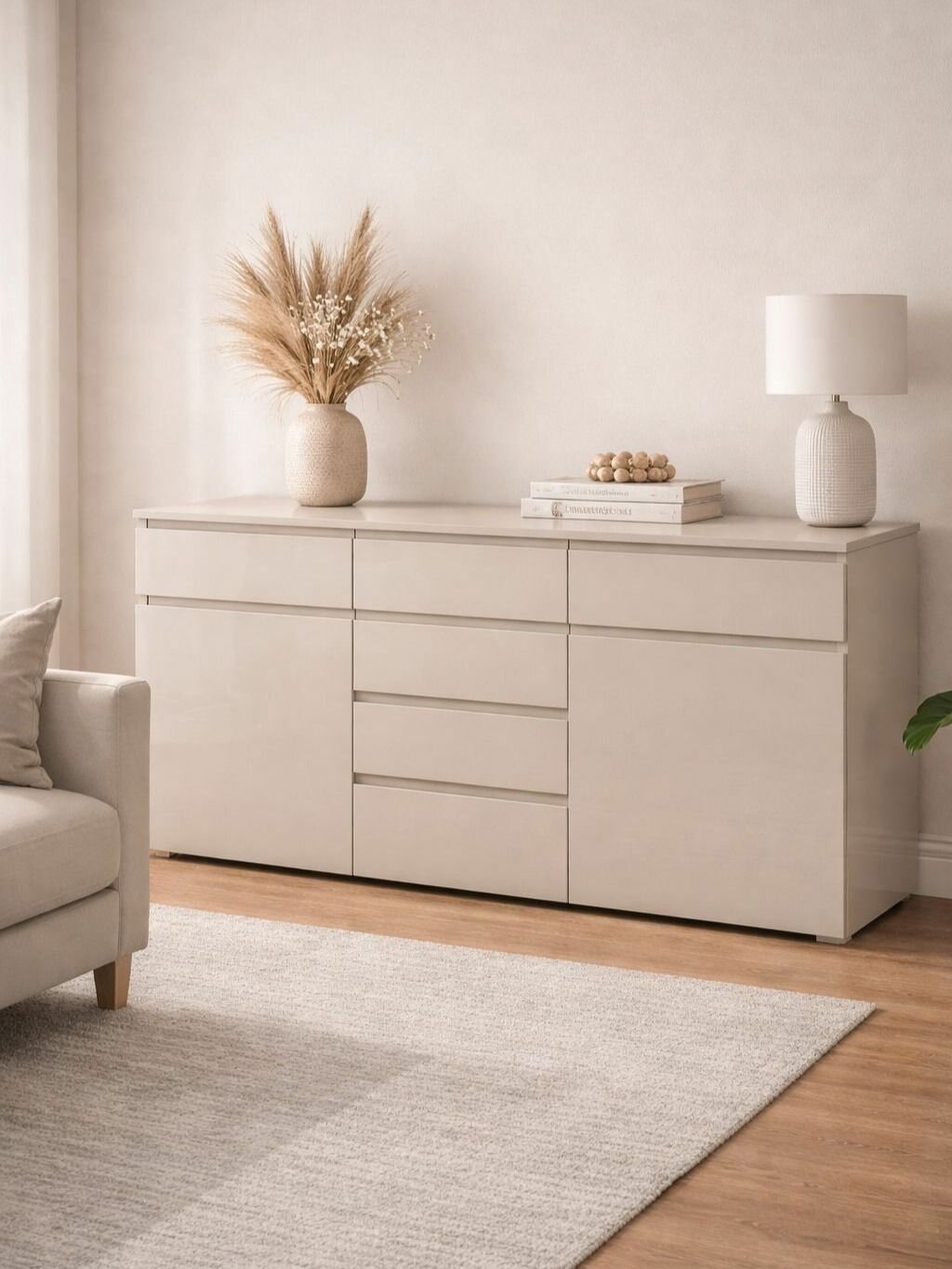 Комод с 2 дверцами и 6 ящиками, 150,2х95,8х46 см, кашемир, 1 шт.