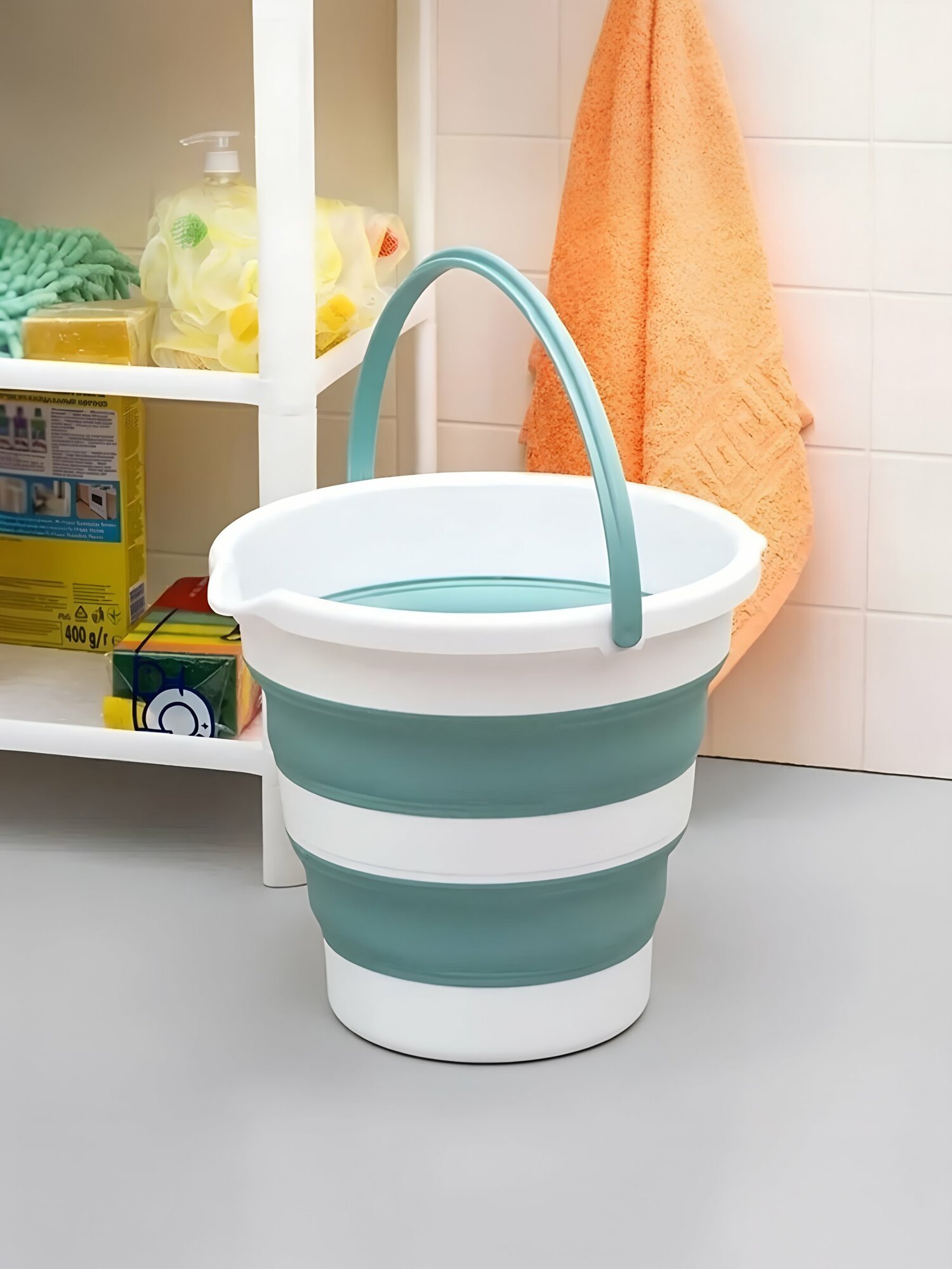Idea Ведро пластиковое складное 10 л со сливом, хозяйственное, морская волна, Флекс