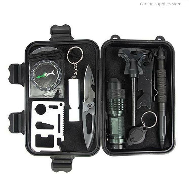 Набор для выживания на открытом воздухе: 10-элементный комплект с фонариком, ножом, аптечкой и компасом для походов и