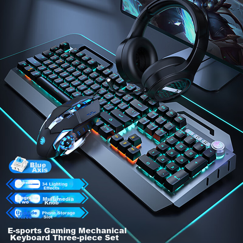 EWEADN TK900 Проводной механический комплект клавиатуры и мыши для игр и офиса - синие переключатели, RGB-подсветка