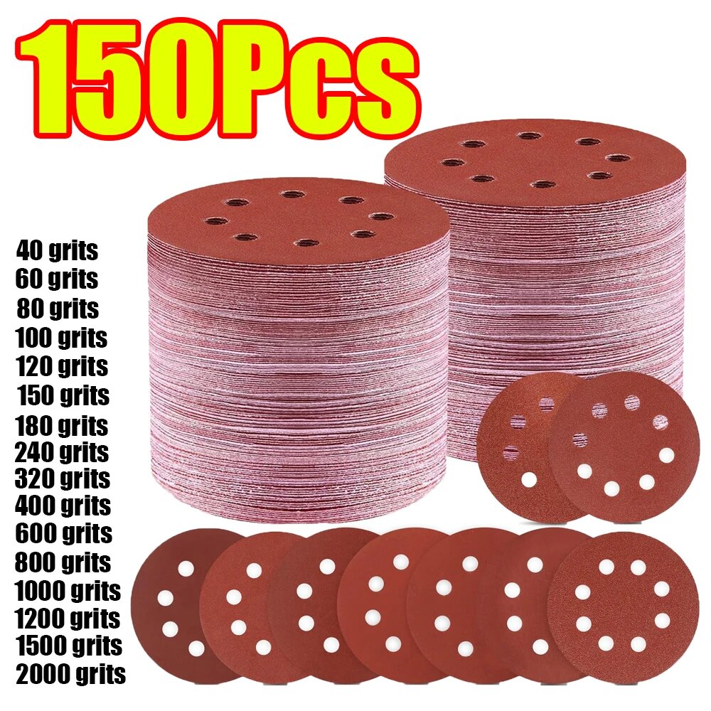 Шлифовальные круги 5" 30шт, 800 grit, 8 отверстий, липучка