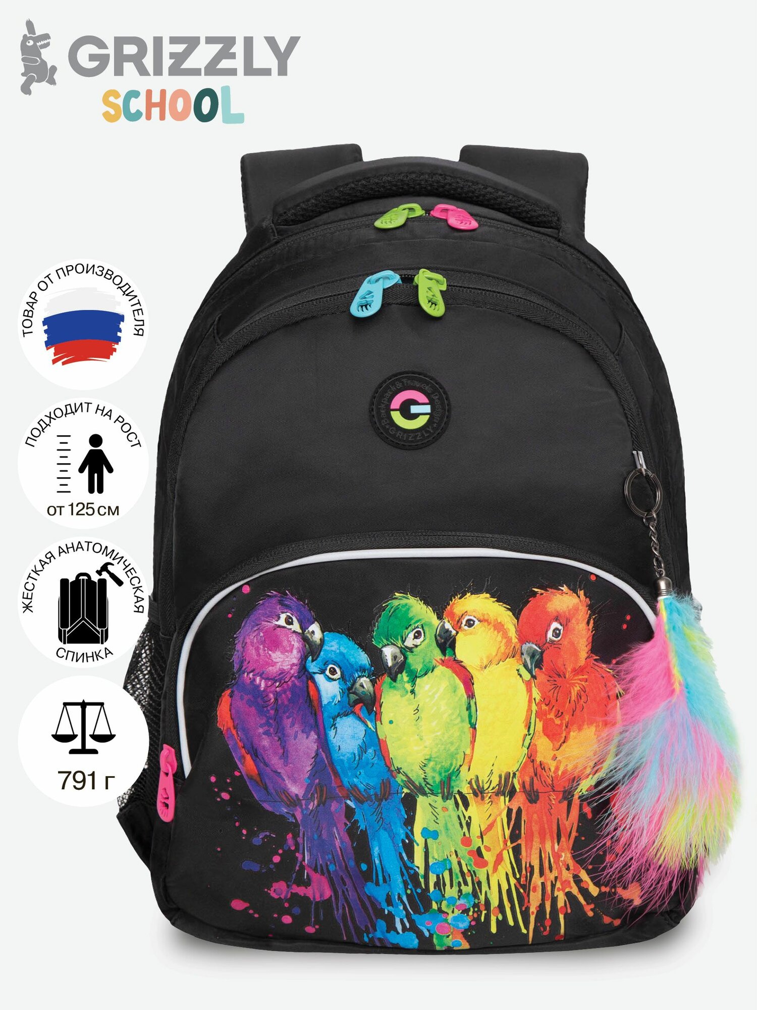 Рюкзак школьный GRIZZLY с карманом для ноутбука 13", анатомической спинкой, для девочки, RG-360-6