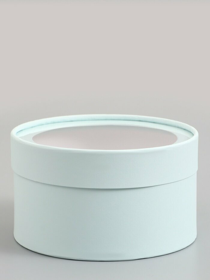 Подарочная коробка круглая, лагуна, завальцованная с окном, 18×10 см