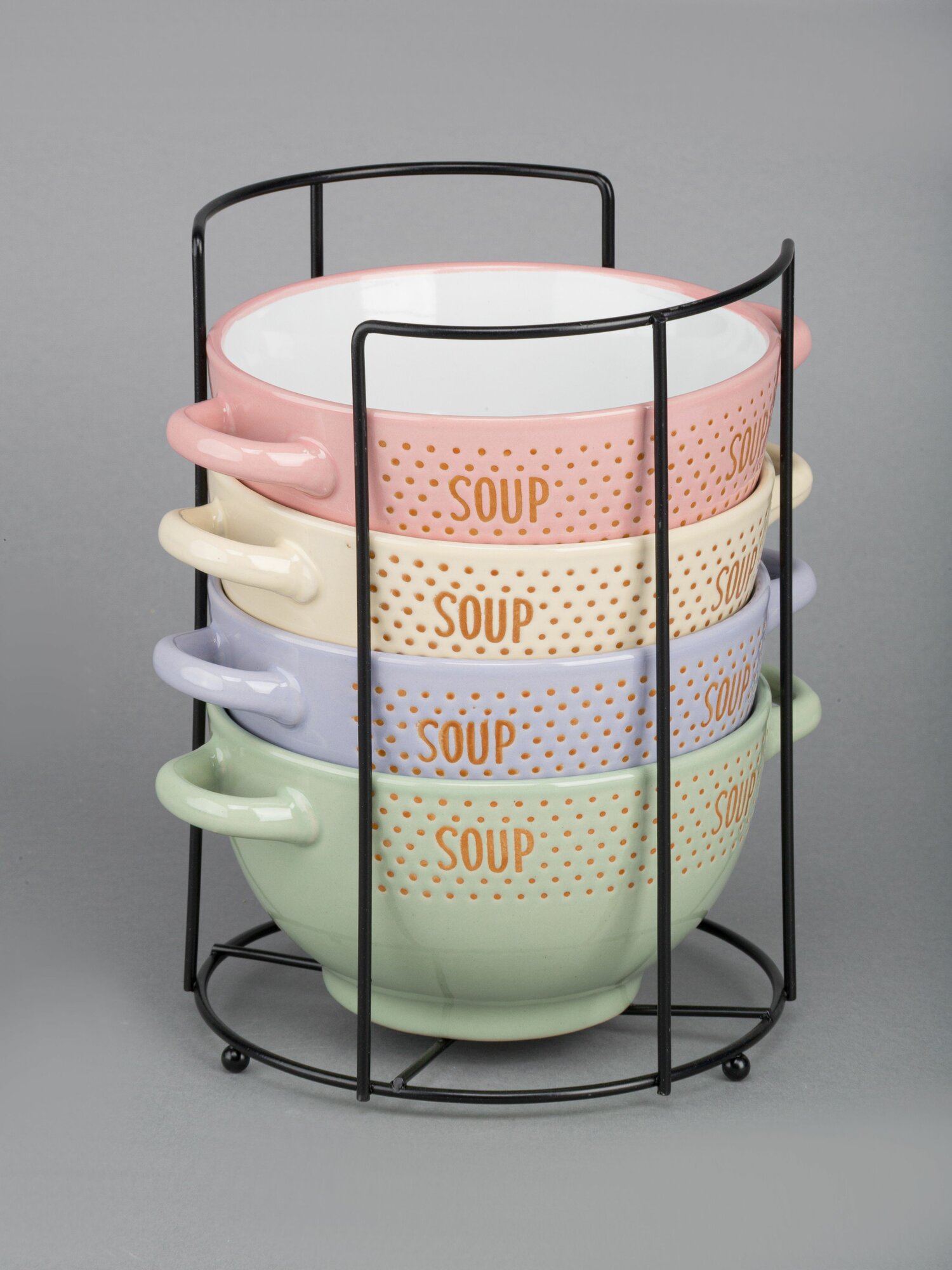 Набор бульонниц на подставке керамических 4 шт Пастель набор супниц