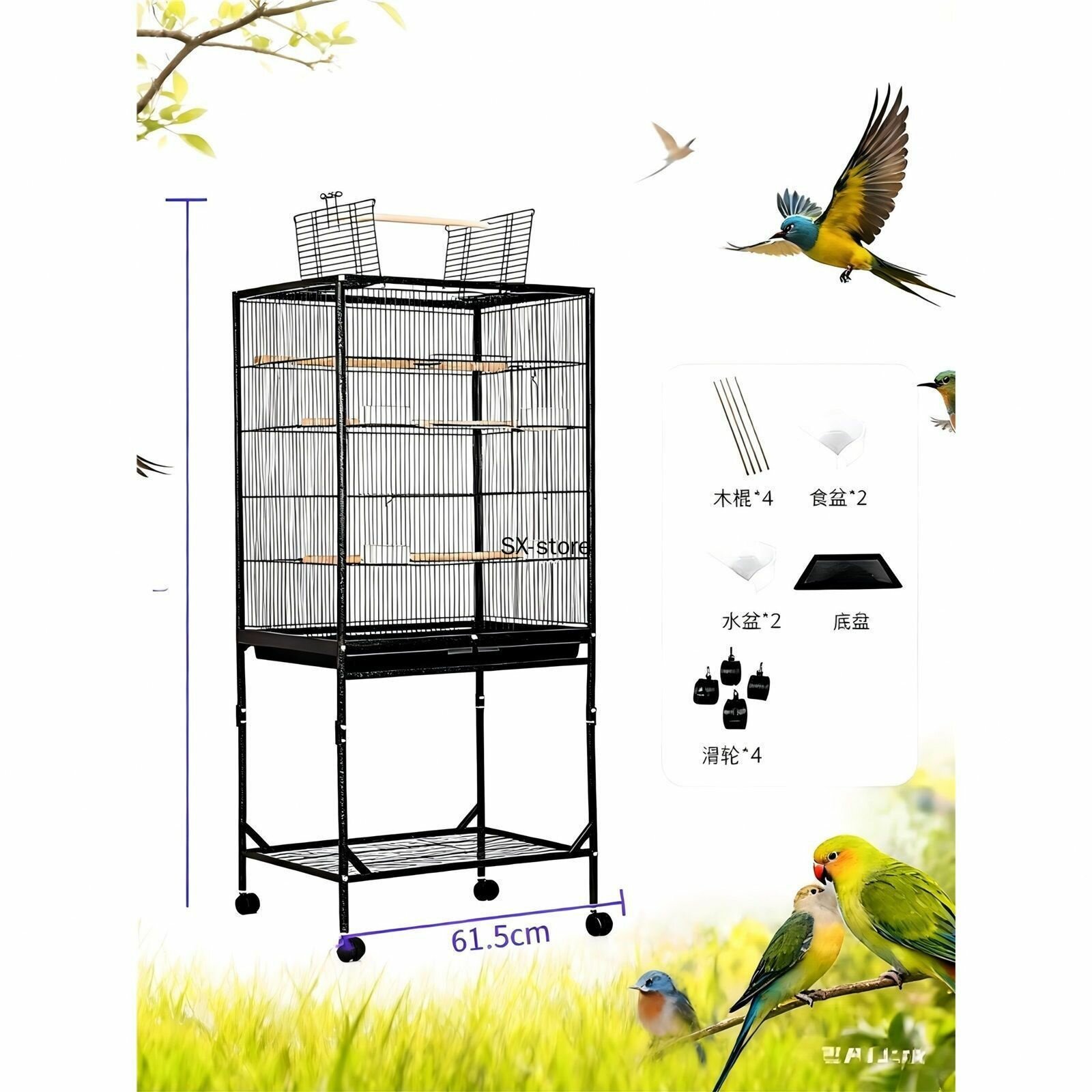 Клетка для больших попугаев Большая клетка для птиц, 61*43*125 см