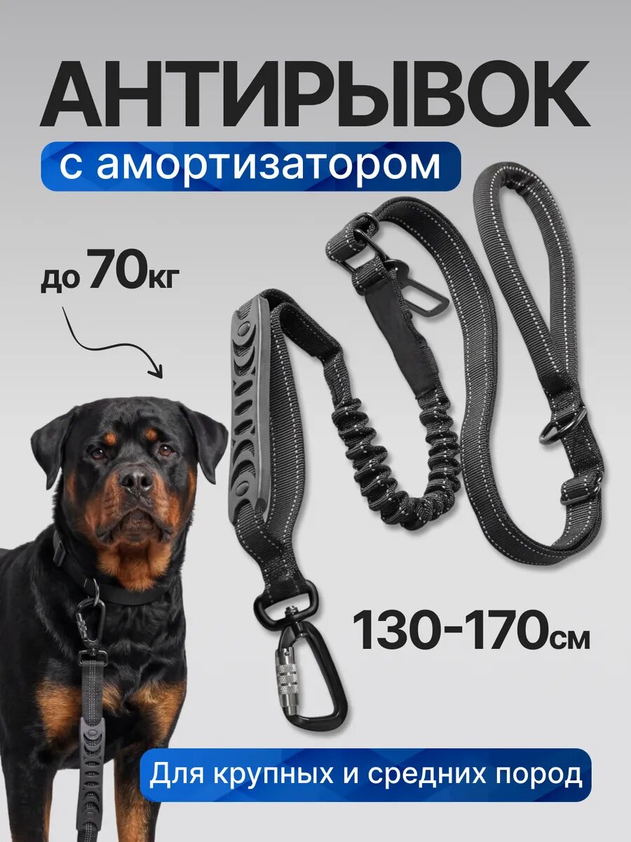 Поводок для собаки "Антирывковый", регулируемый для крупных и средних пород собак