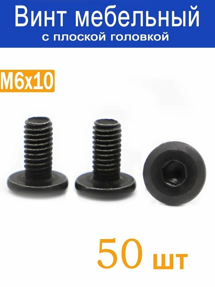 Винт M6 x 6 x 10 мм, головка: Плоская, 50 шт.