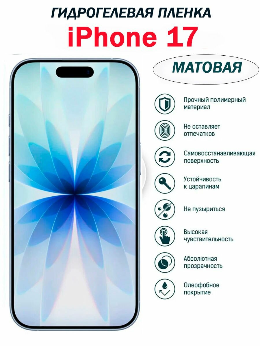 Матовая гидрогелевая защитная пленка iPhone 17 на экран для защиты устройства от царапин и потертостей.