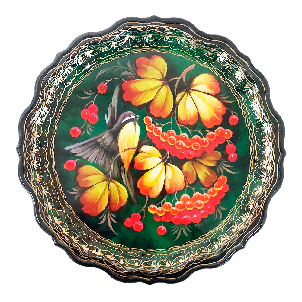 Поднос металлический, круглый "Тёплая встреча", жостово 37см.