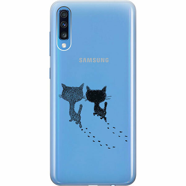 Ультратонкий силиконовый чехол-накладка ClearView 3D для Samsung Galaxy A70 с 3D принтом "Сat's Traces"