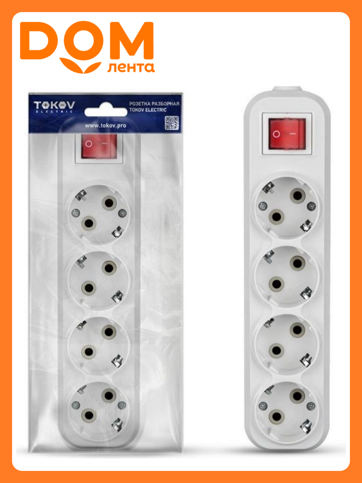 Колодка удлинителя 4-м 16А с заземл. с выкл. АБС-пластик бел. TKE-C01-KU4-ZV