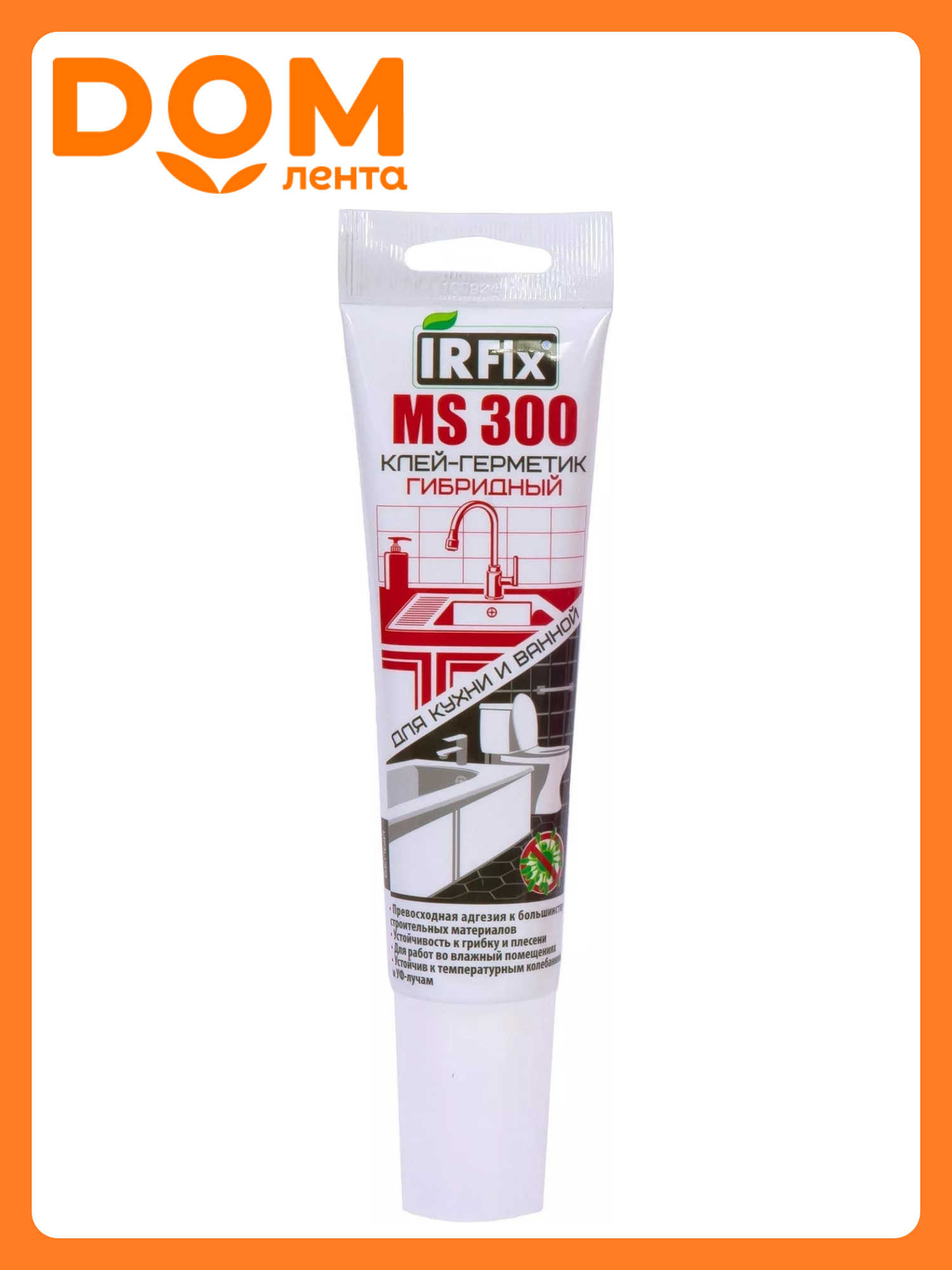 Клей-герметик IRFIX MS 300 гибридный для кухни И ванной белый 85МЛ