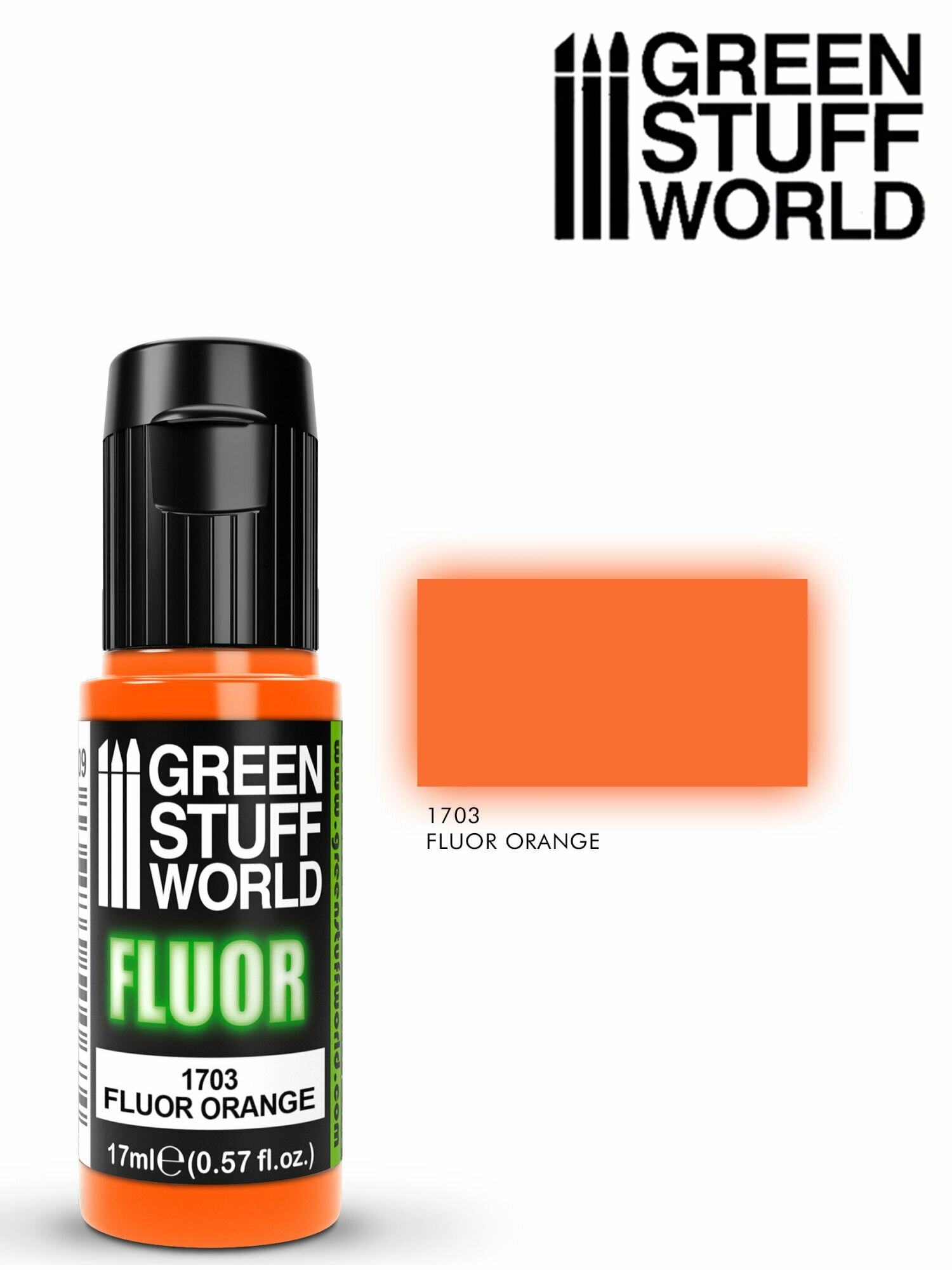 Краска акриловая 1703 цвет Fluor Orange, 17 мл, Fluor Paints, Green Stuff World