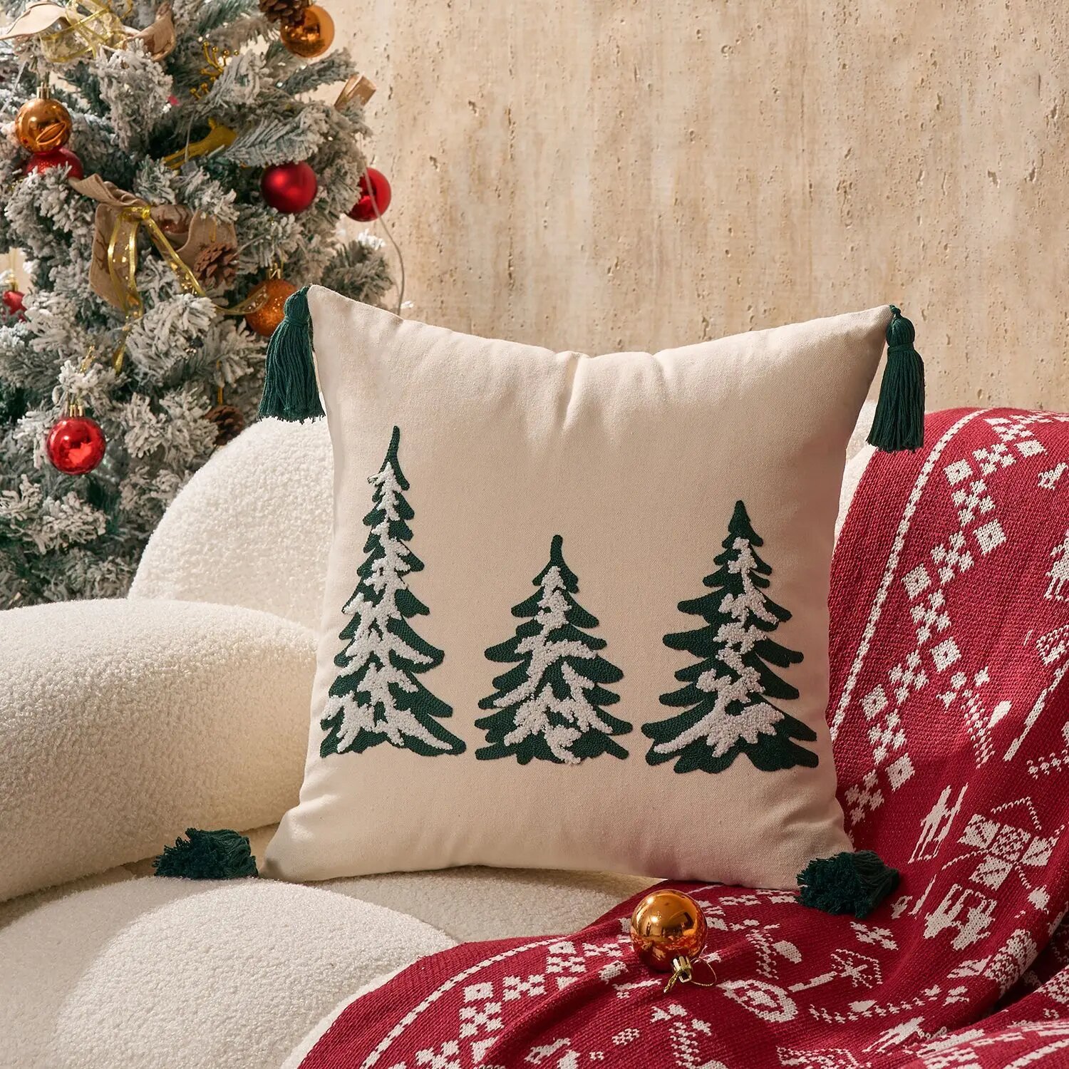 Чехол на подушку Efundeal вышитый елка полиэстер/хлопок 45x45cm, Pine Tree 45x45cm