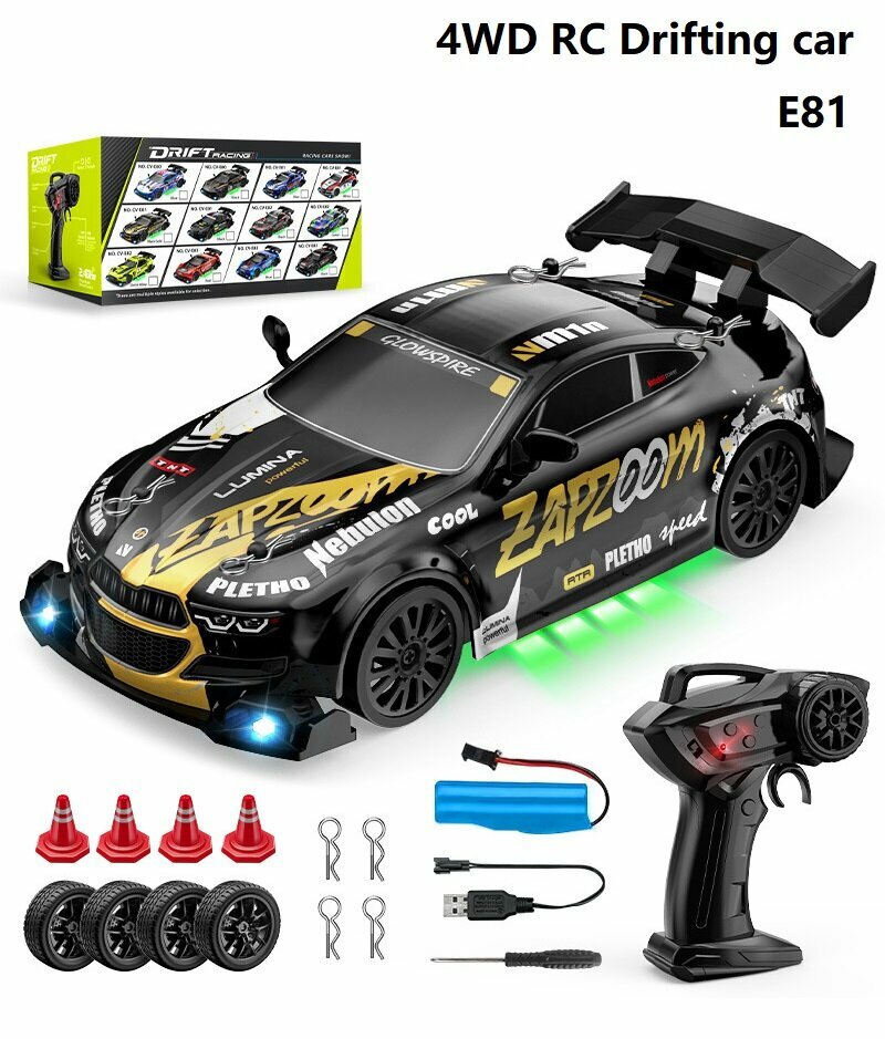 Игрушечный автомобиль E81, 4WD Drifting car, 1:24, 2,4G, Подарок на день рождения для мальчиков, Черно-золотой