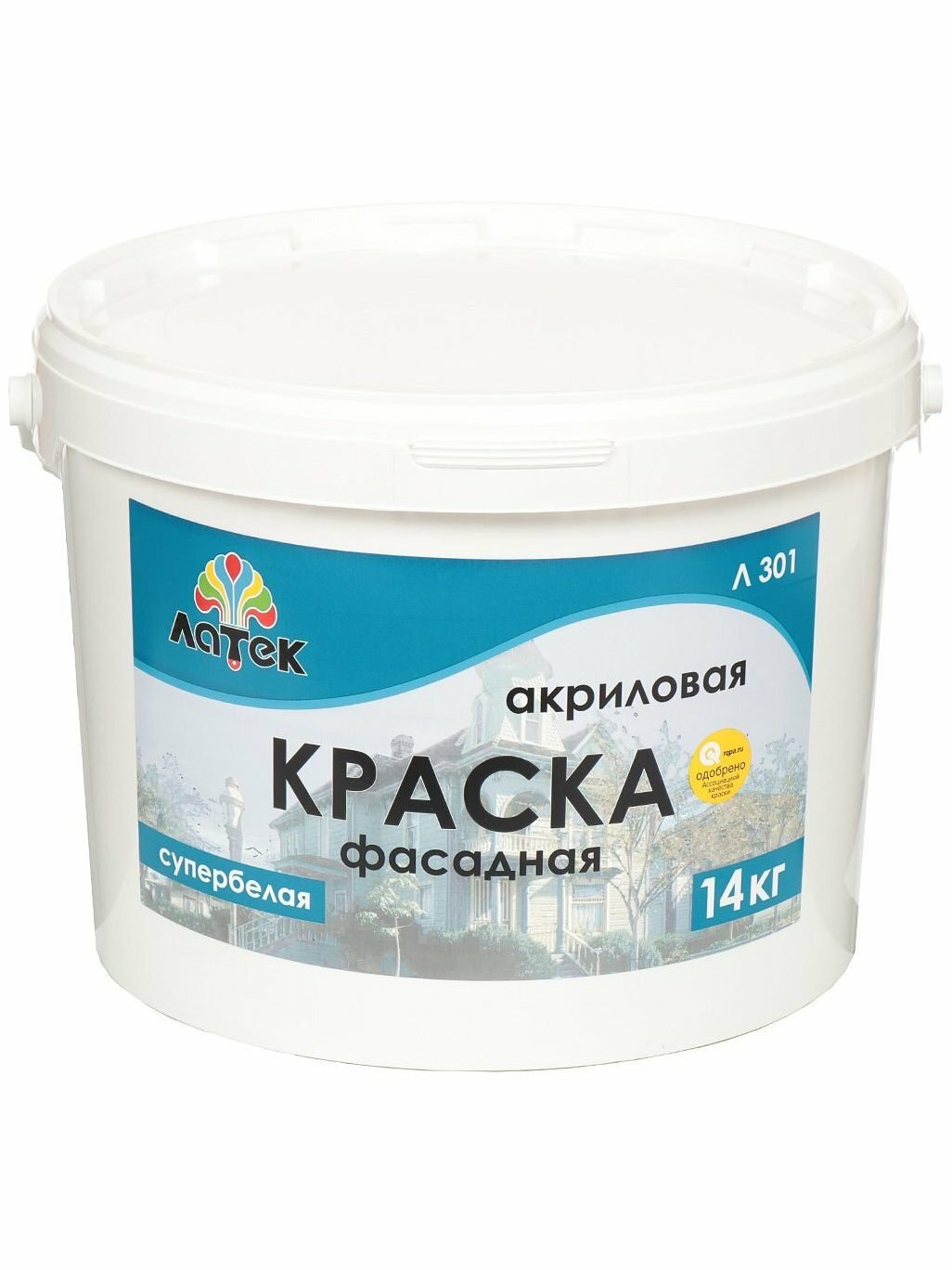 Краска фасадная акриловая Оптимист Латек Л301, 14 кг, белая матовая, водно-дисперсионная, влагостойкая для наружных работ