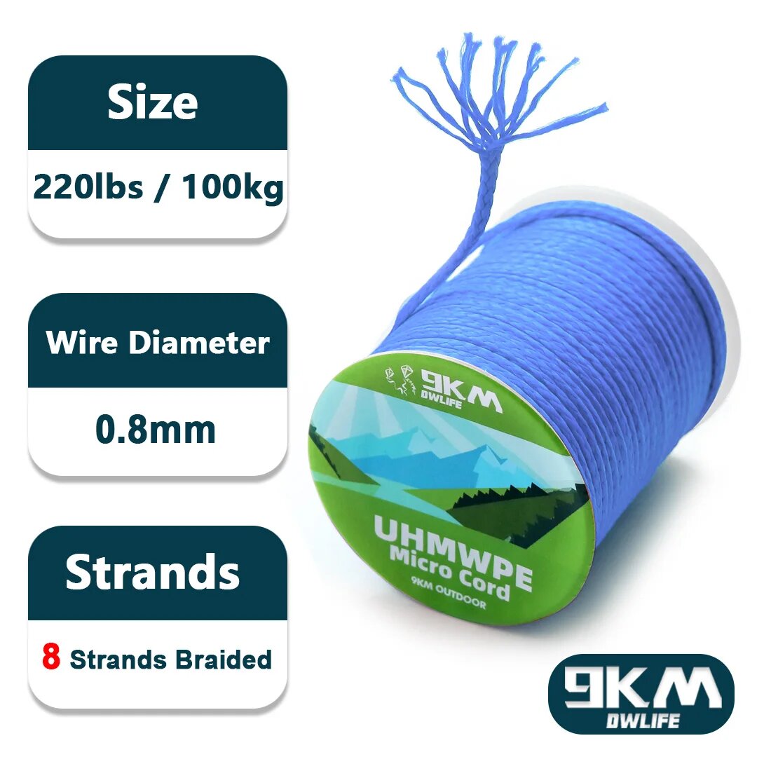 9KM DWLIFE UHMWPE шнур, синий, 150м, 0.8мм, 220lbs