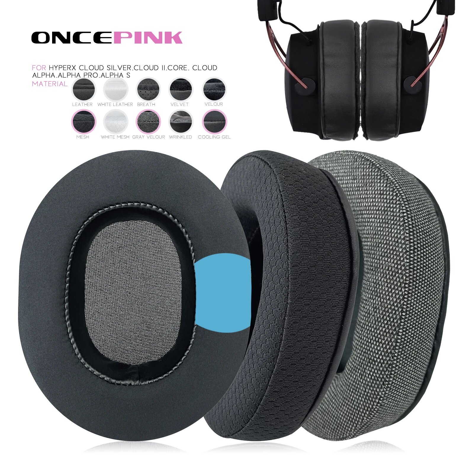 Амбушюры Oncepink HyperX Cloud, серые — фото 1