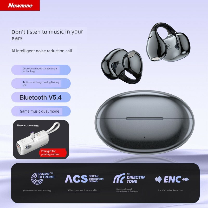 Космический серый беспроводные наушники с костной проводимостью Bluetooth для спорта, открытая конструкция,