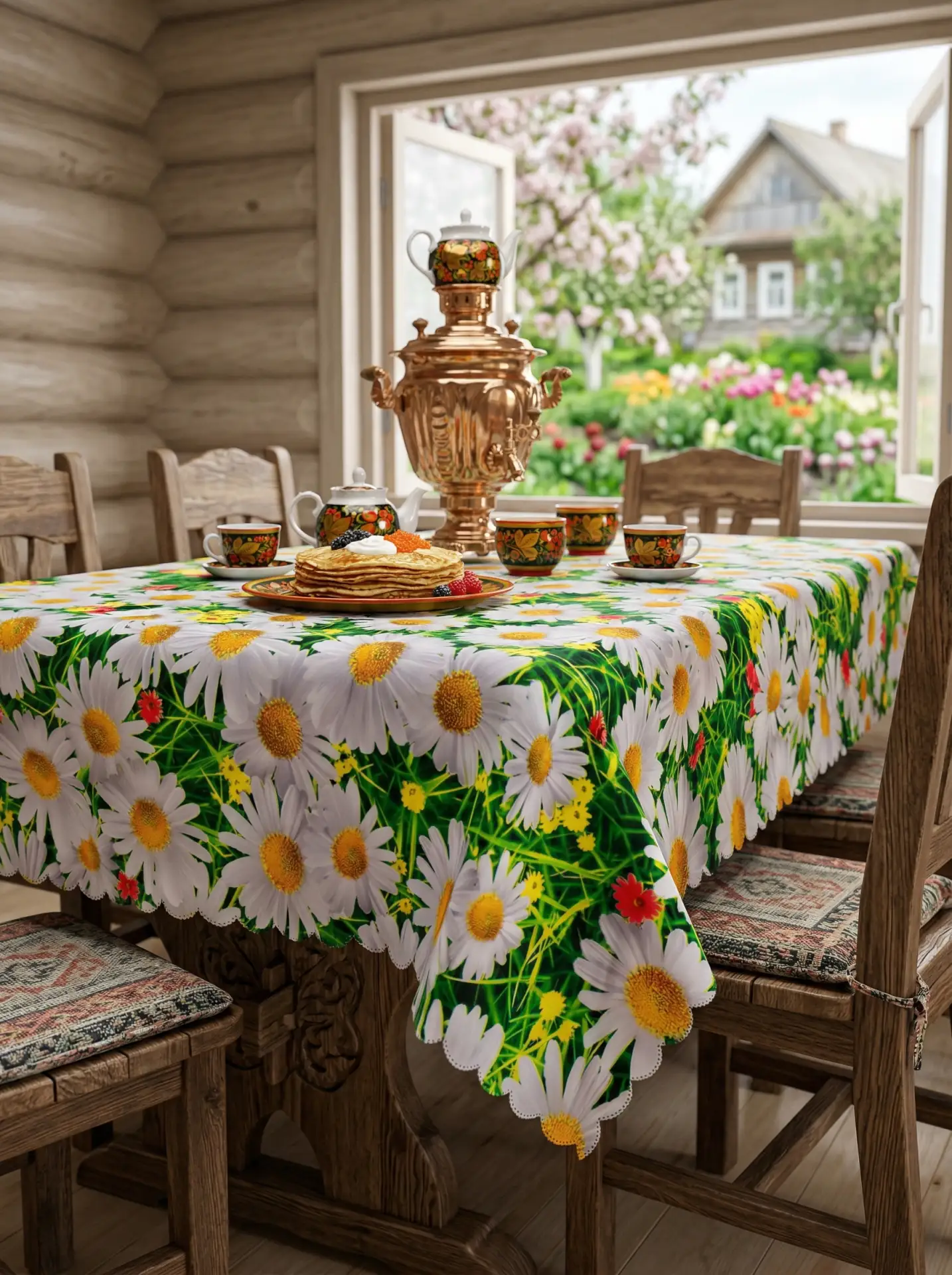Скатерть на стол Laid Table, Клеенка на кухню водоотталкивающая, ПВХ, новогодняя, 105x135 см пасхальный декор для дома