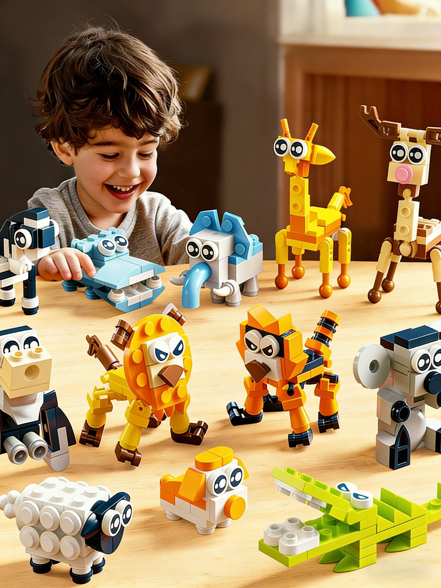 Детские игрушки-конструкторы в виде животных - 1 штука и 12 штук соответственно. Лучший подарок для детей