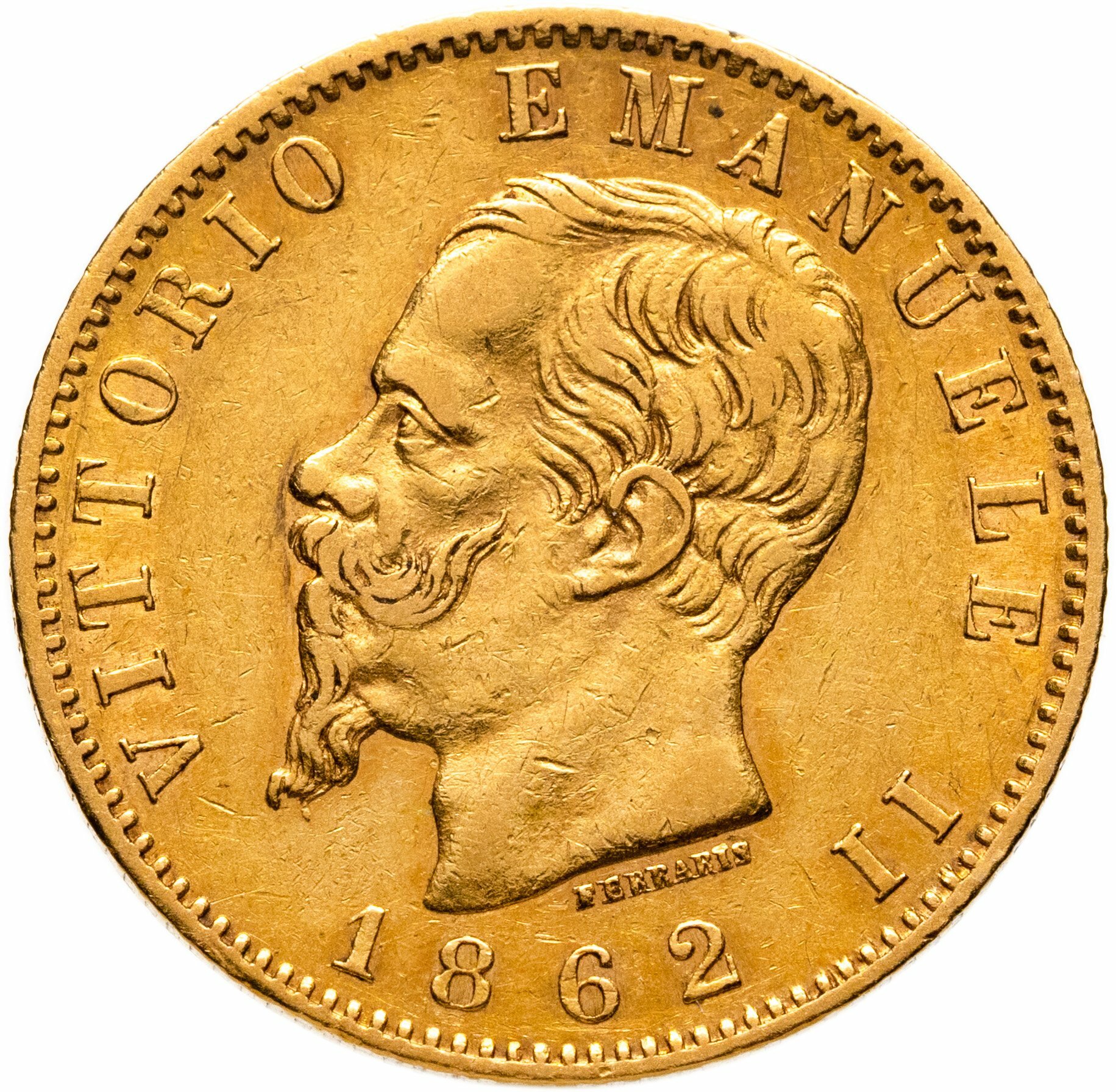 Италия 20 лир lire 1862, Золото 900, в сохранности AU
