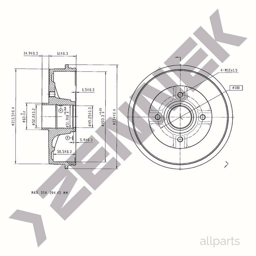 ZENNEK DDR0010 Барабан тормозной RENAULT CLIO 98-, LOGAN 04- ZENNEK DDR0010