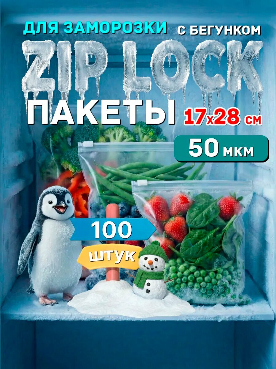 Зип-лок пакеты PackGift, для заморозки, 17x28 см, полиэтилен