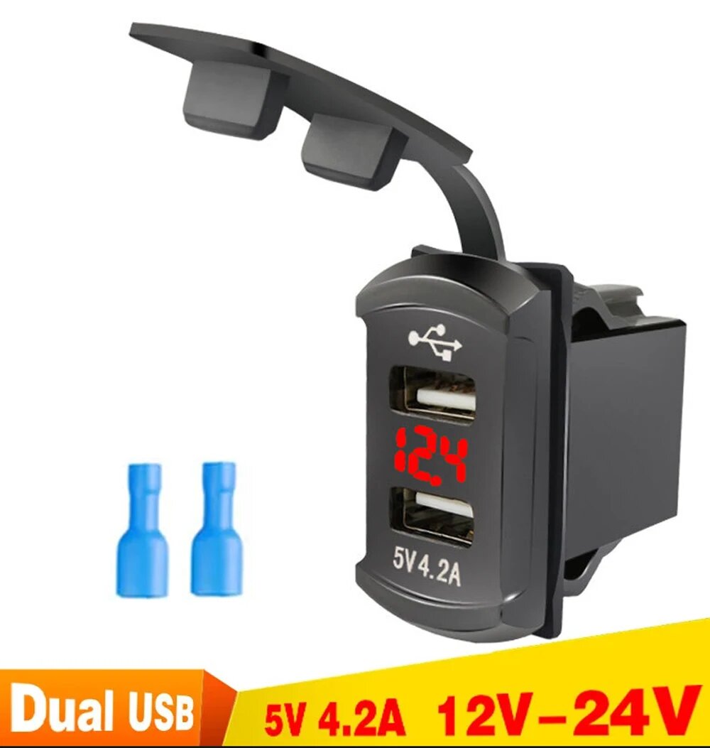 Автомобильный USB адаптер 12V 24V 4.2A с дисплеем, Blue light