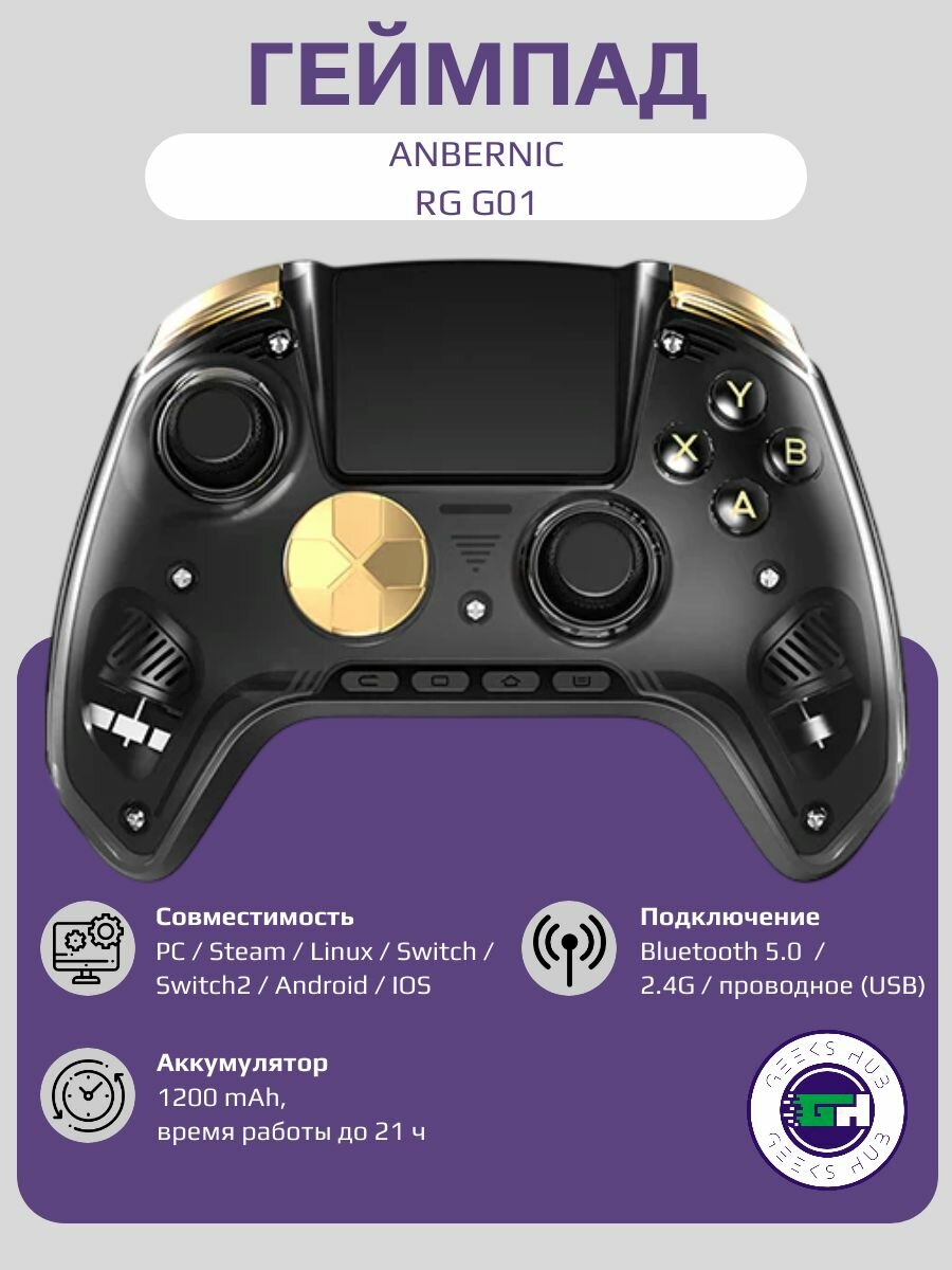 Геймпад ANBERNIC RG G01, черный, проводной / 2.4G / Bluetooth