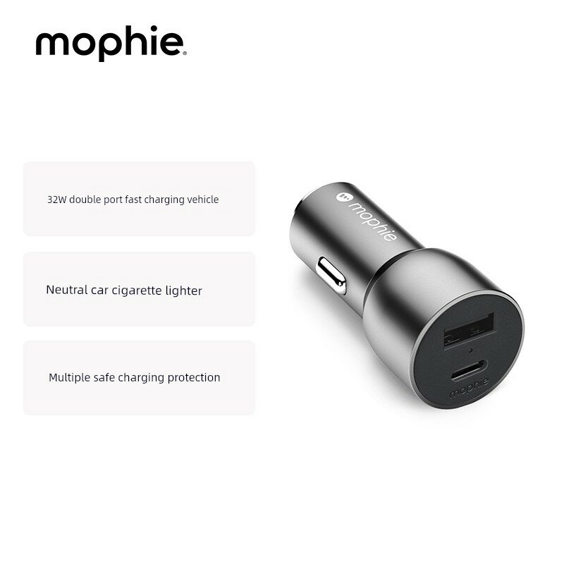 Mophie 32W автомобильный зарядное устройство с двумя портами и быстрой зарядкой для iPhone и смартфонов Huawei