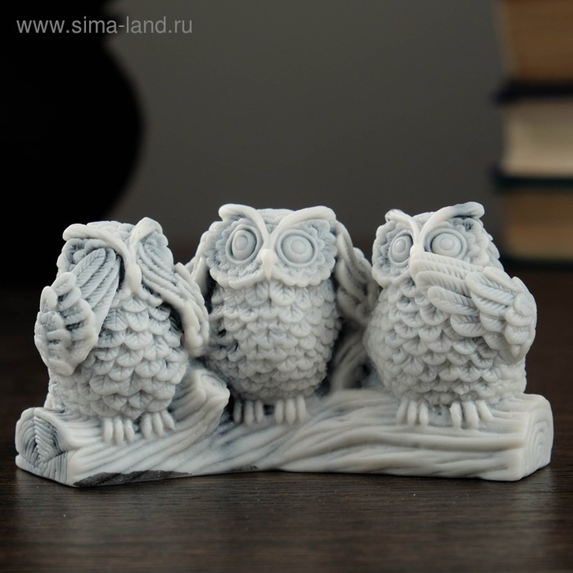 Фигурка Сувениры из мраморной крошки «Три совы», 10 см, серый