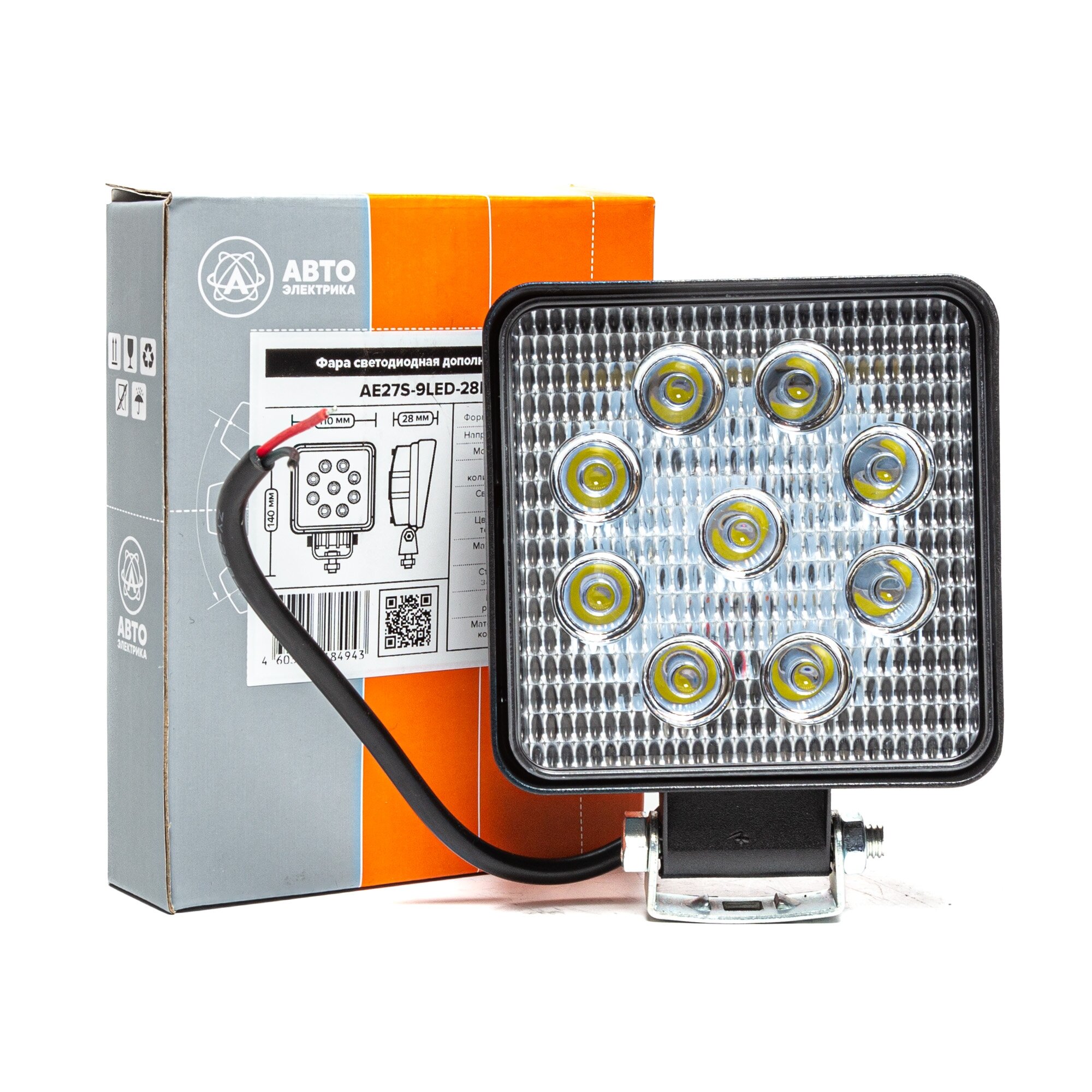 Фара светодиодная дополнительная, 12/24В, квадратная SLIM, арт. AE27S9LED28PC АвтоЭлектрика